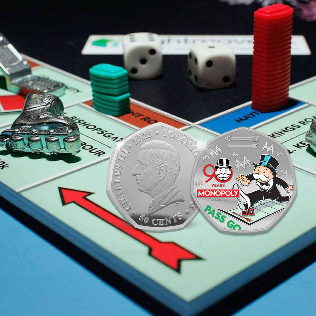 Monopoly 90 Years – Pass Go 2025 50 Cent Coin | Official BU in Blister