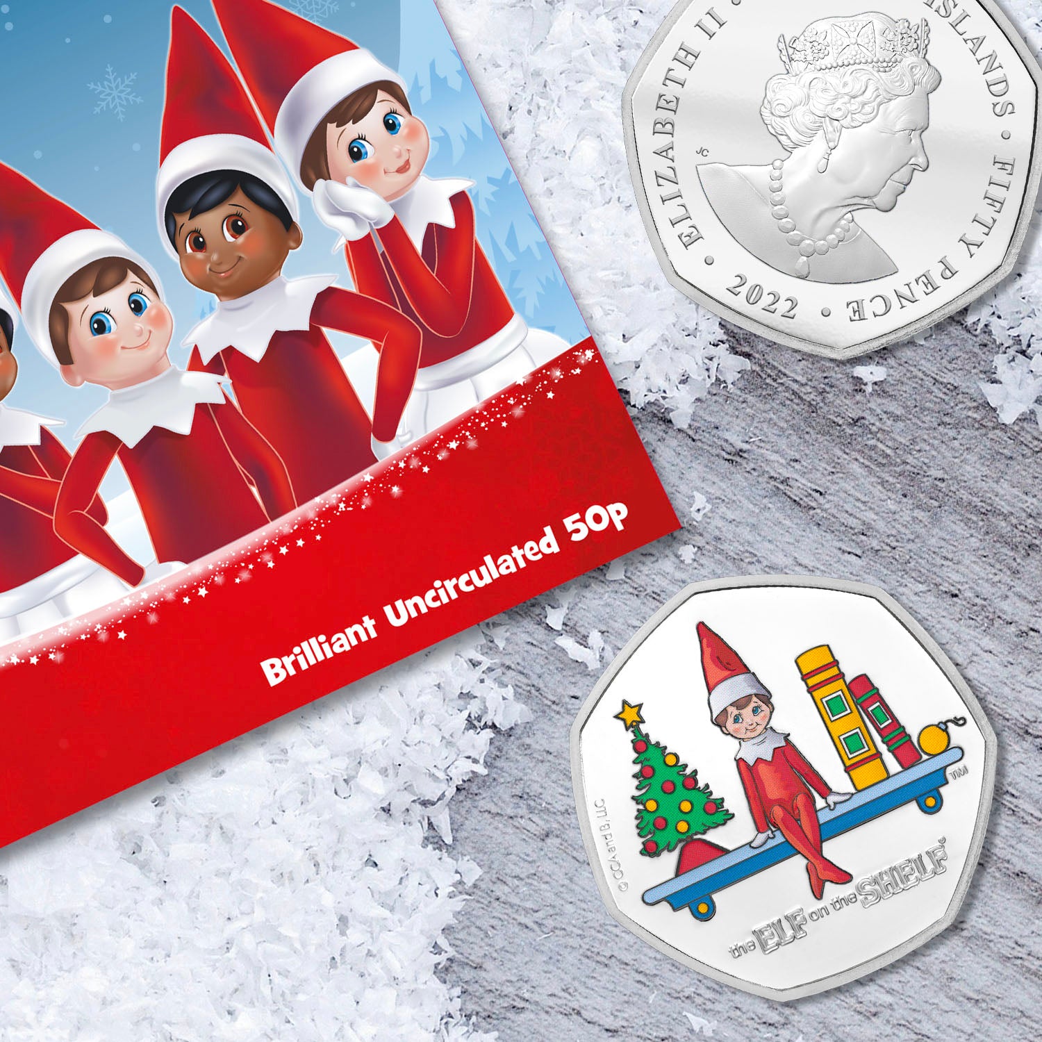 The Official Elf on the Shelf BU 50p Coloured Coin in Christmas Card C