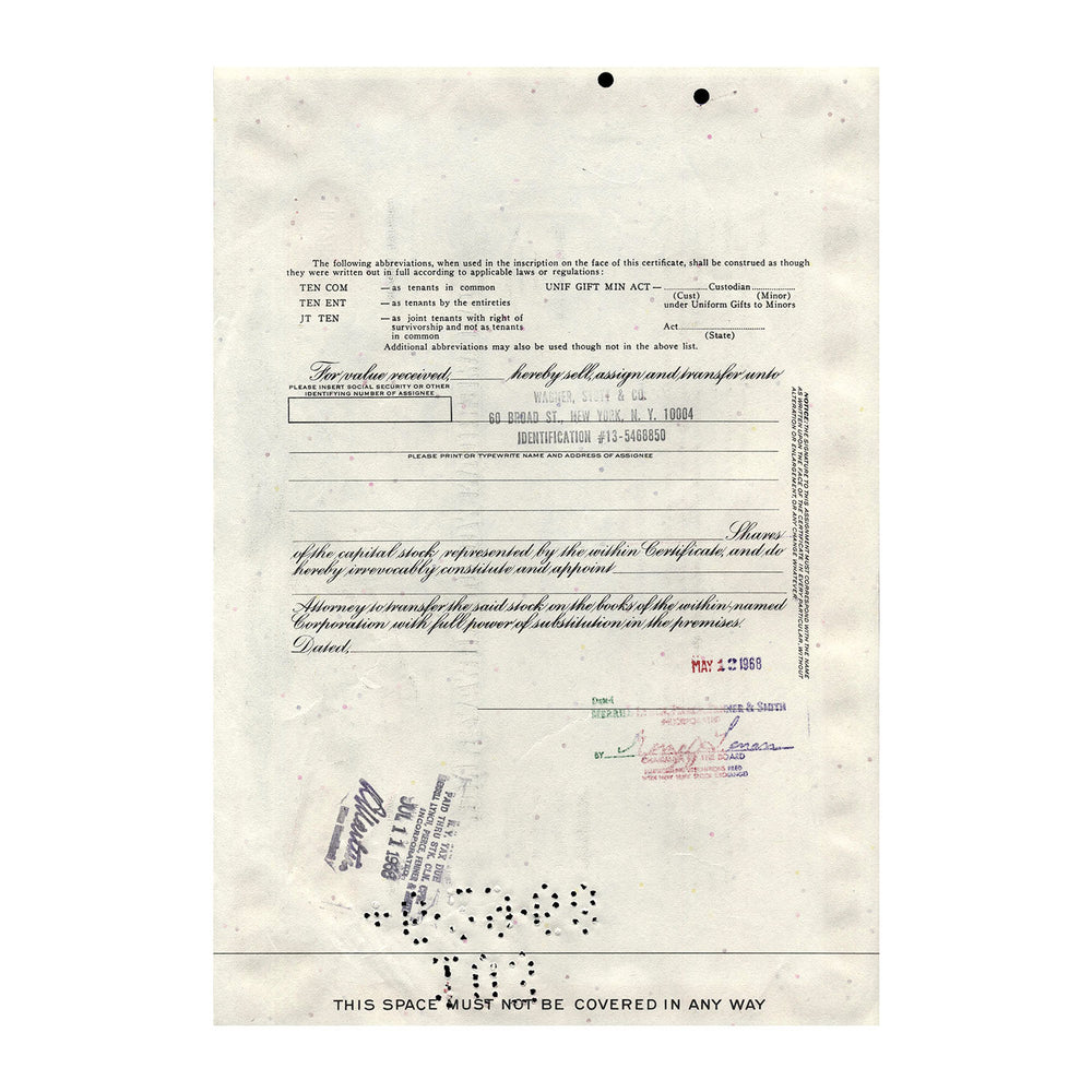 Share Certificate of the First Worldwide Flying Airline